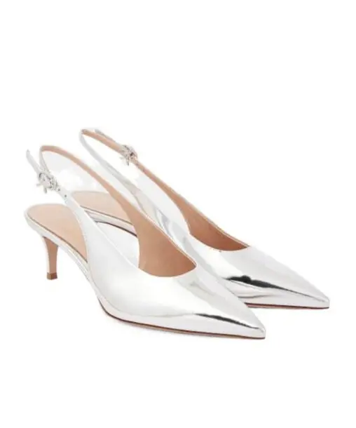 GIANVITO ROSSI Metallic Leather Slingback Pumps - White