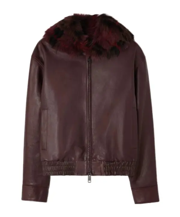 Burberry Leather Latchford Jacket - Wine Red