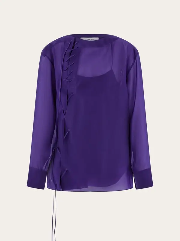 FERRAGAMO Organza Blouse With String Tie Detail - Violet