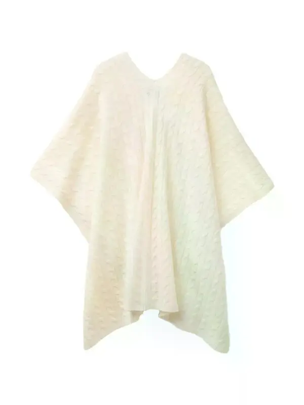 BENETTON Cable-knit Button-up Cape - White