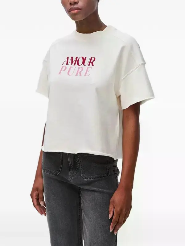 BENETTON Slogan-print Raw-cut T-shirt - White