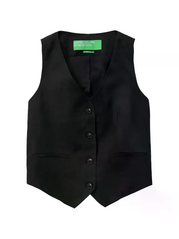 BENETTON Linen V-neck Waistcoat - Black