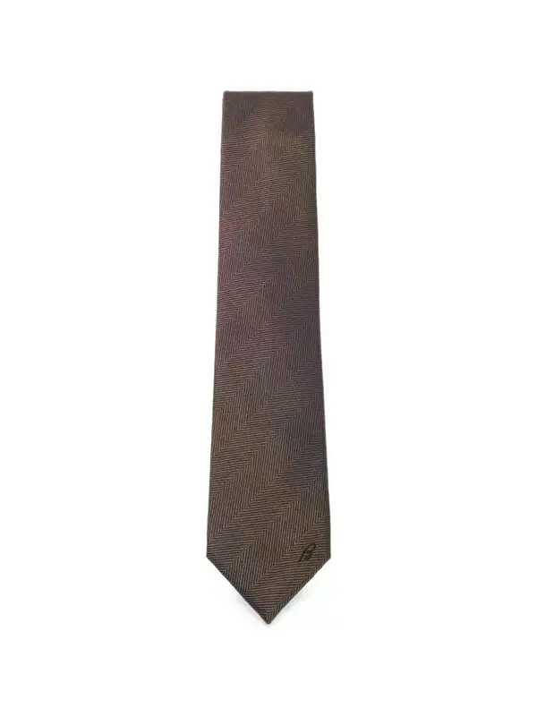 Brioni Herringbone-pattern Silk Tie - Brown