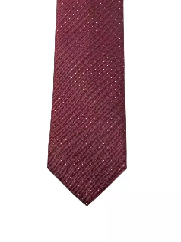 Brioni Polka-dot Herringbone-pattern Tie - Red