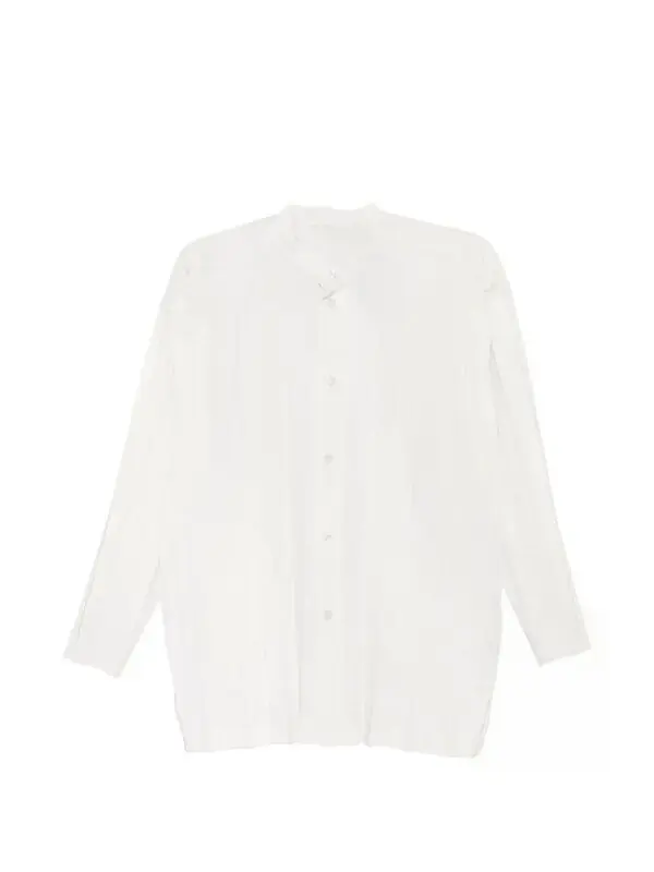 Issey Miyake Pleated Band-collar Shirt - White