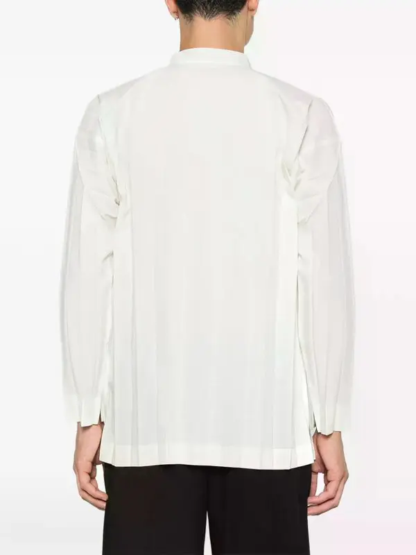 Issey Miyake Pleated Band-collar Shirt - White