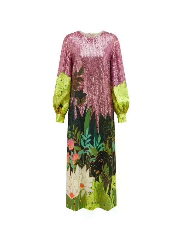 Valentino Garavani Sequin-embellished Panther-print Dress - Pink