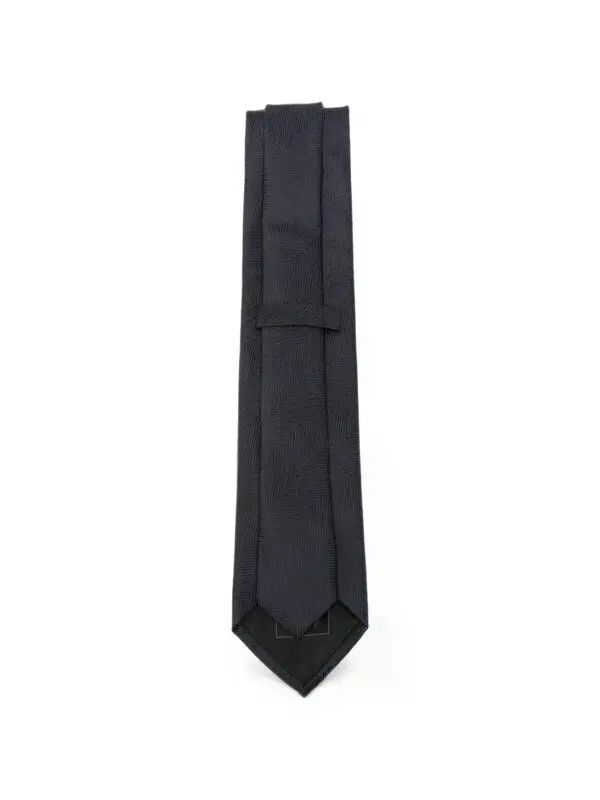 Brioni Herringbone-weave Logo-embroidered Tie - Black