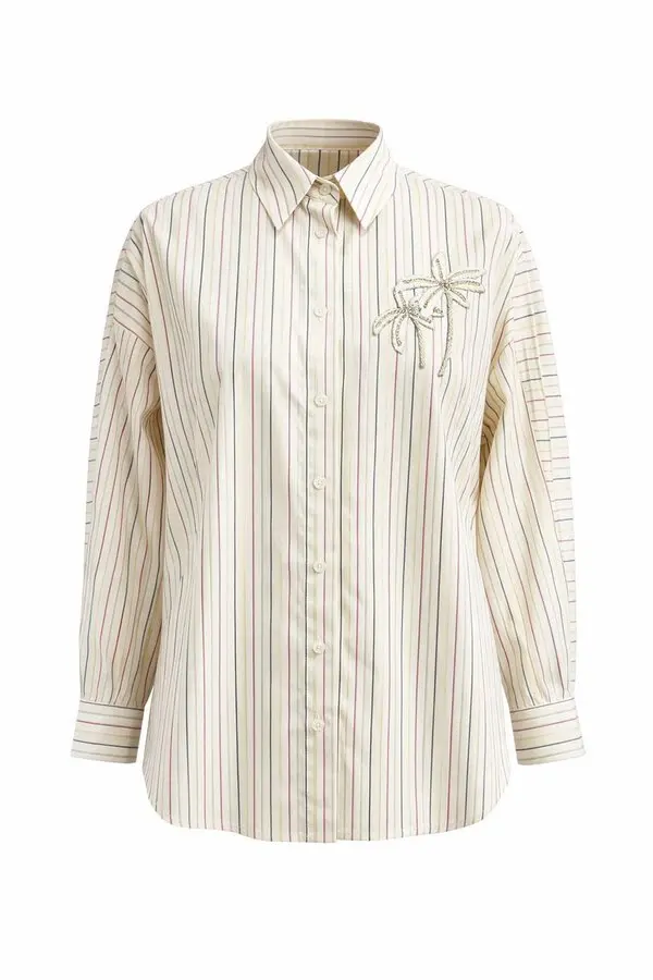 EXQUISE Neutrals Gage Embroidered Long Sleeve Shirt - Beige