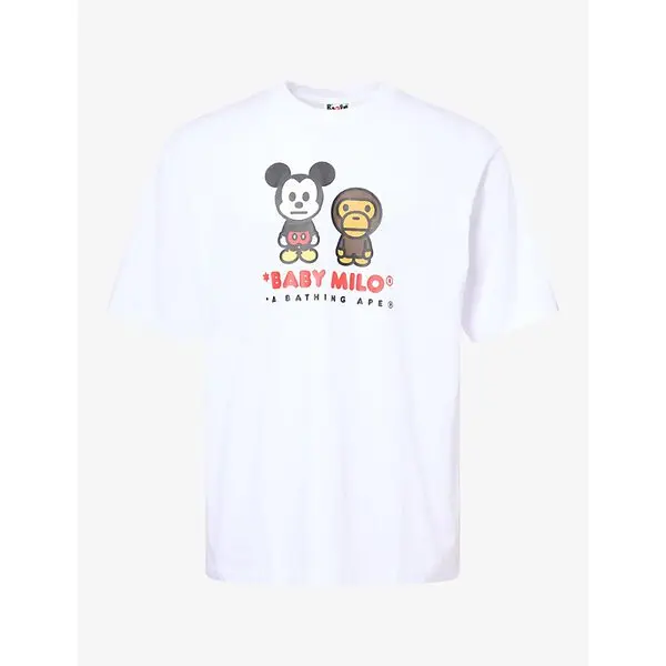 A BATHING APE X Disney Baby Milo Mickey Graphic Cotton-jersey T-shirt - White