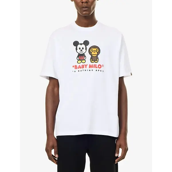 A BATHING APE X Disney Baby Milo Mickey Graphic Cotton-jersey T-shirt - White