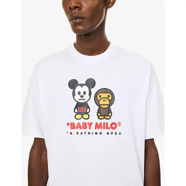 A BATHING APE X Disney Baby Milo Mickey Graphic Cotton-jersey T-shirt - White