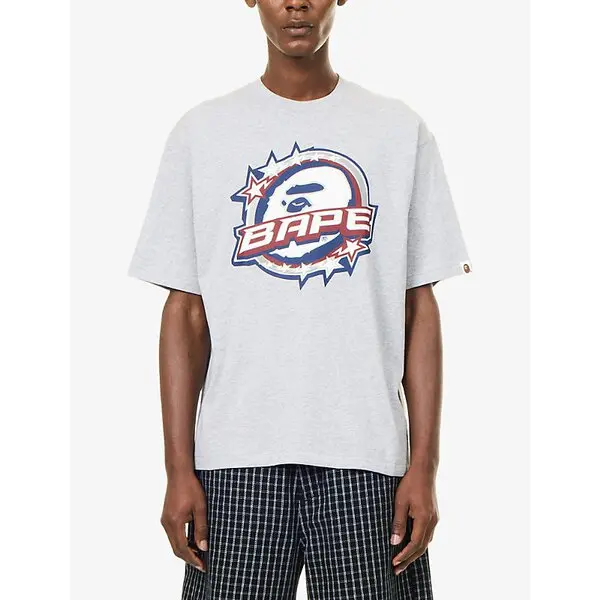 A BATHING APE Twin Sta Logo Relaxed Graphic Cotton-jersey T-shirt - Grey