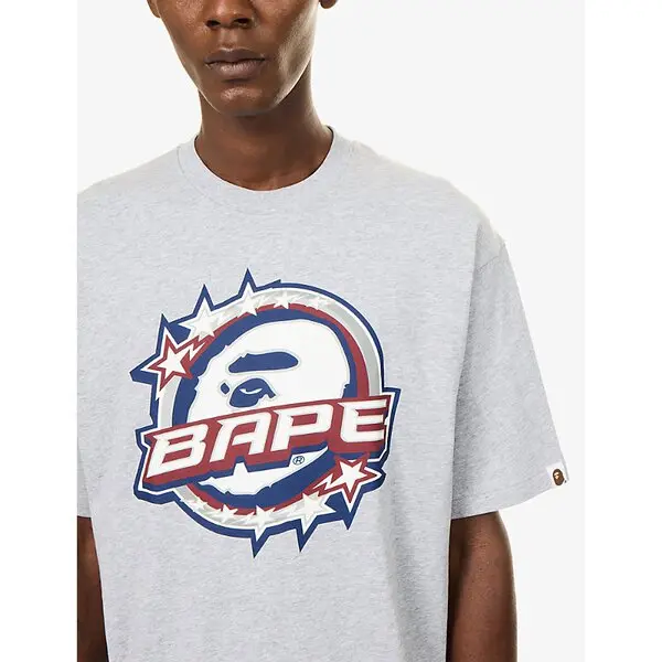 A BATHING APE Twin Sta Logo Relaxed Graphic Cotton-jersey T-shirt - Grey