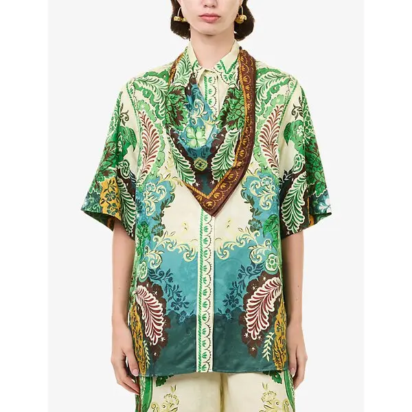 ALEMAIS Florence Scarf Jacquard Satin Shirt