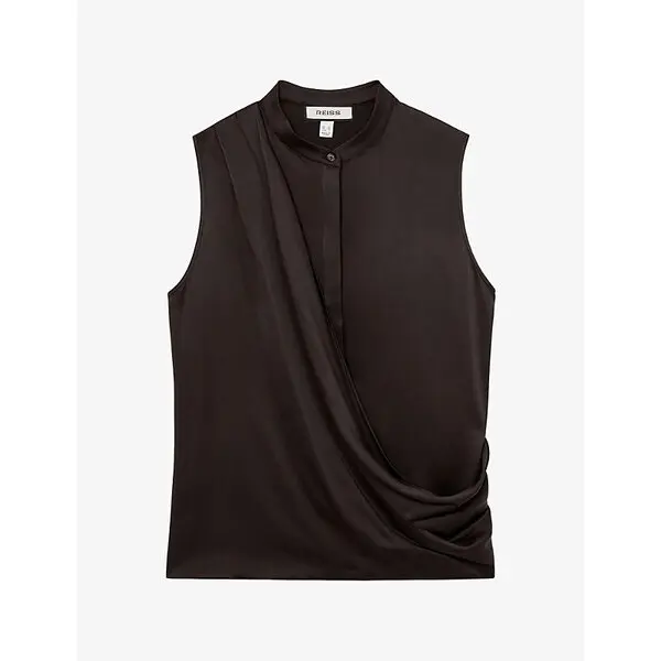 REISS Gia Draped-detail Sleeveless Silk Top - Dark Grey