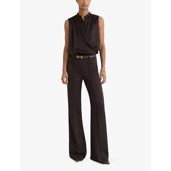 REISS Gia Draped-detail Sleeveless Silk Top - Dark Grey