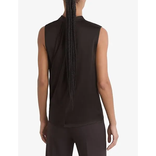 REISS Gia Draped-detail Sleeveless Silk Top - Dark Grey