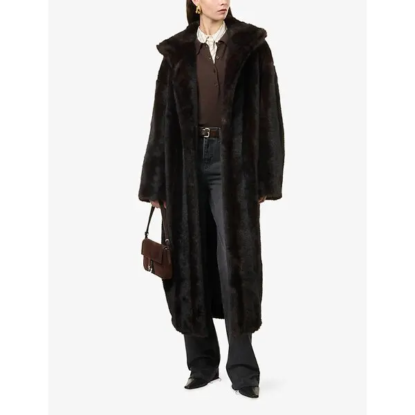 THE FRANKIE SHOP Faux Fur Longline Coat - Dark Brown