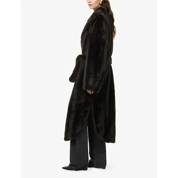 THE FRANKIE SHOP Faux Fur Longline Coat - Dark Brown