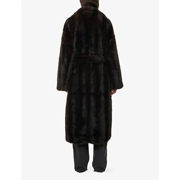 THE FRANKIE SHOP Faux Fur Longline Coat - Dark Brown