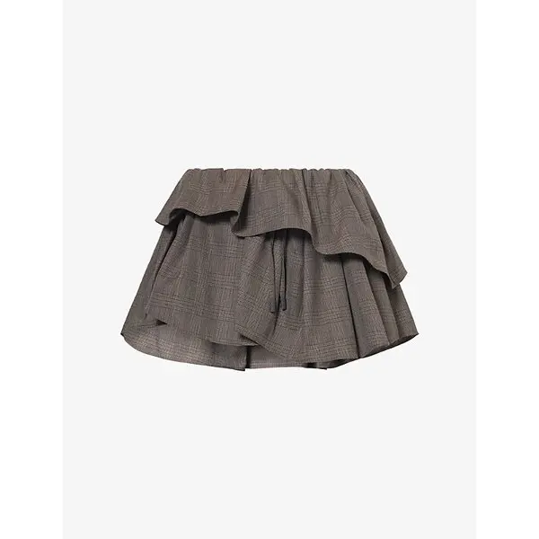 Acne Studios Ifelpa Ruffle-trim Wool-blend Mini Skirt - Brown Black