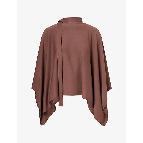 PRETTY LAVISH River Poncho Top With Scarf Detail - Chocolate