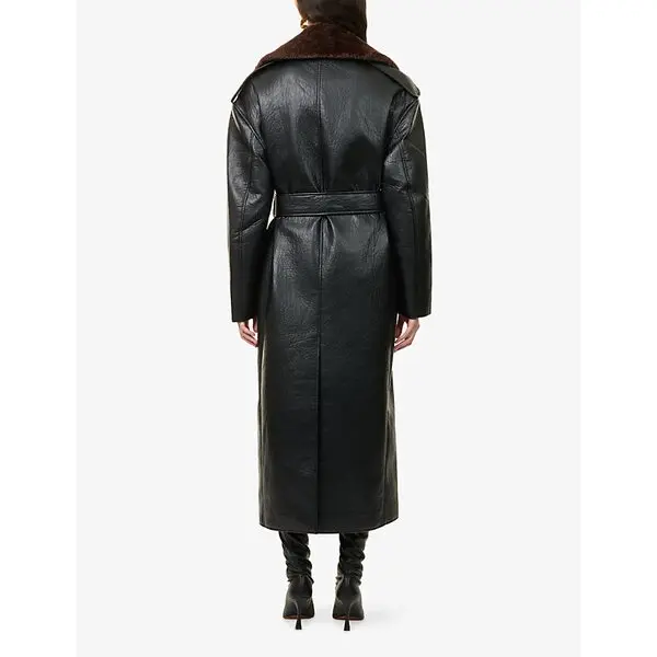 THE FRANKIE SHOP Faux-leather Belted Trench Coat With Shearling Trim