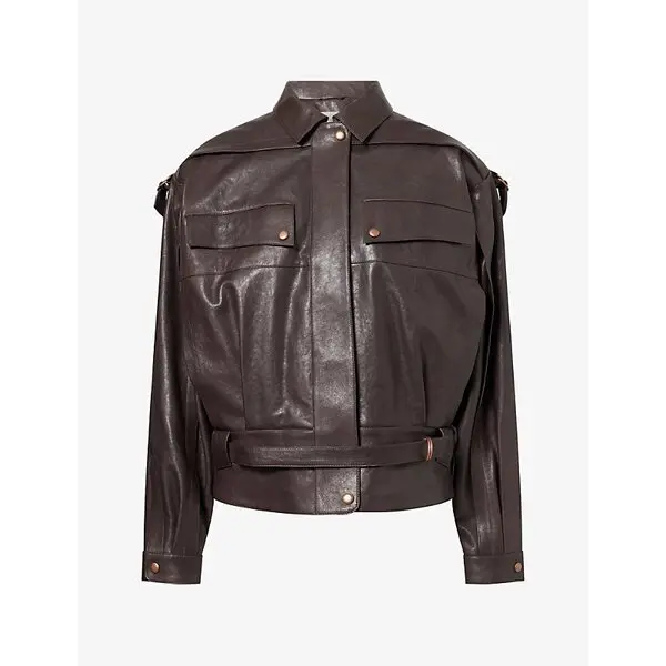 Magda Butrym Belted Patch-pocket Leather Jacket - Brown