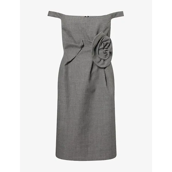Magda Butrym Floral-embellished Wool-blend Midi Dress - Grey