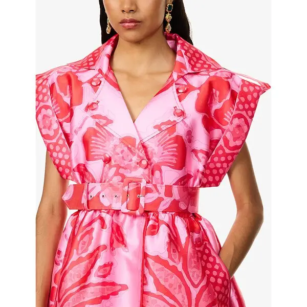 ARAM Floral-print Belted Satin Maxi Dress