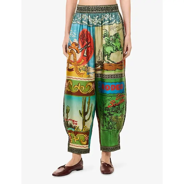 ALEMAIS Ace Printed Tapered Silk Twill Trousers