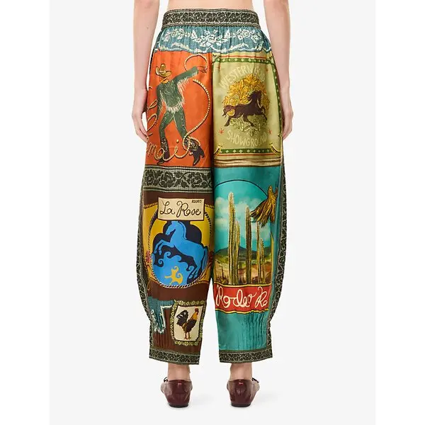 ALEMAIS Ace Printed Tapered Silk Twill Trousers