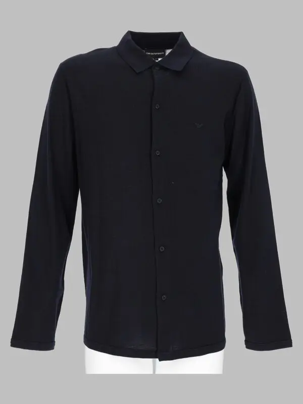 Emporio Armani Long Sleeve Knit Polo Shirt - Blue