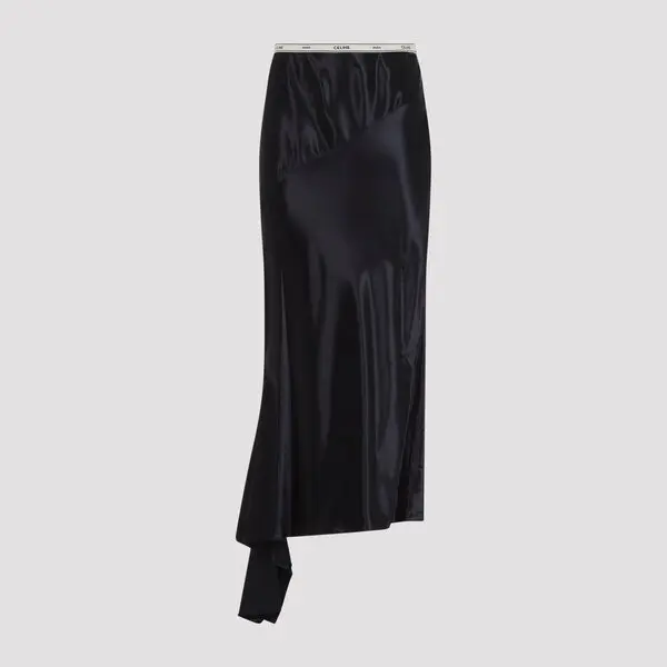 Celine Satin-effect Asymmetrical Skirt - Black