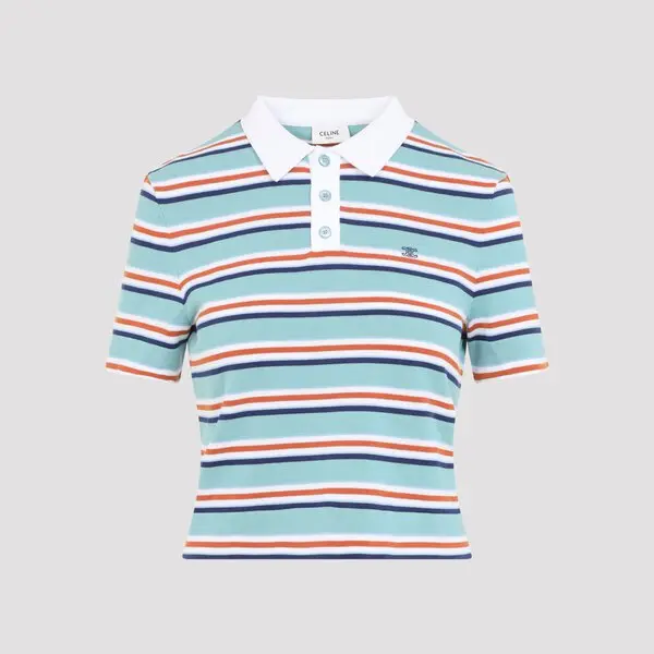 Celine Striped Cotton Knit Polo Shirt