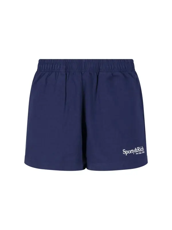 Sporty & Rich Logo Print Athletic Shorts - Blue