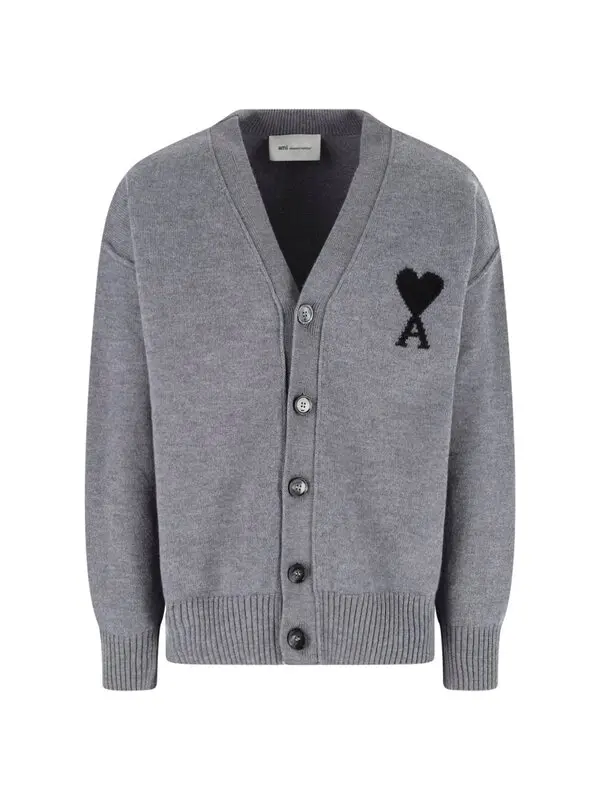 AMI Paris Logo Detail High Neck Sweater - Grey