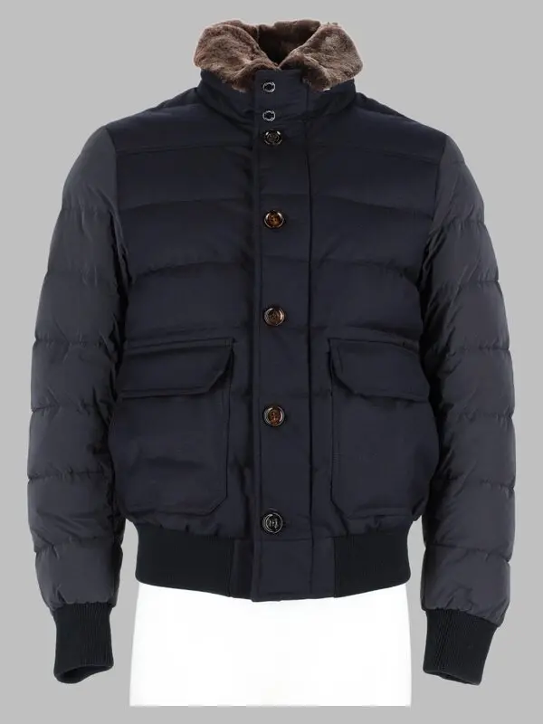 MOORER Hooded Quilted Puffer Jacket With Faux Fur Trim