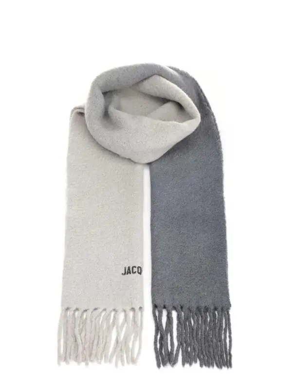 Jacquemus Two-tone Scarf With Embroidered Logo And Fringe