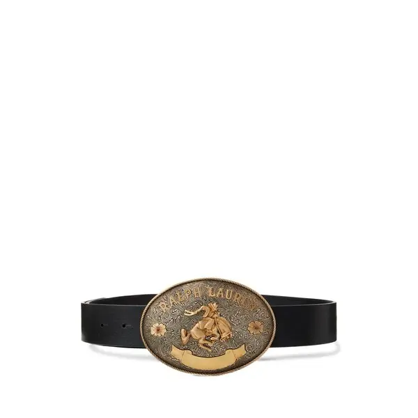 Ralph Lauren Rodeo Buckle Vachetta Leather Wide Belt