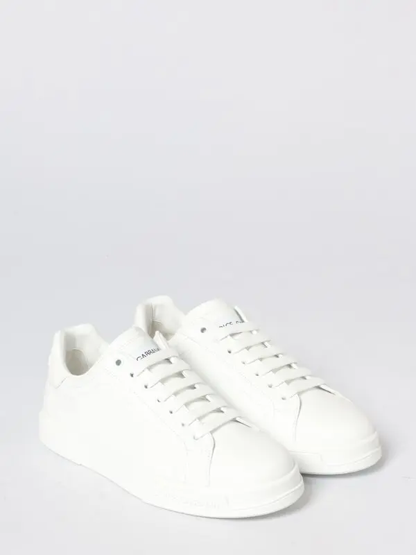 Dolce & Gabbana Low Top Smooth Calfskin Sneakers With Applied Logo - White