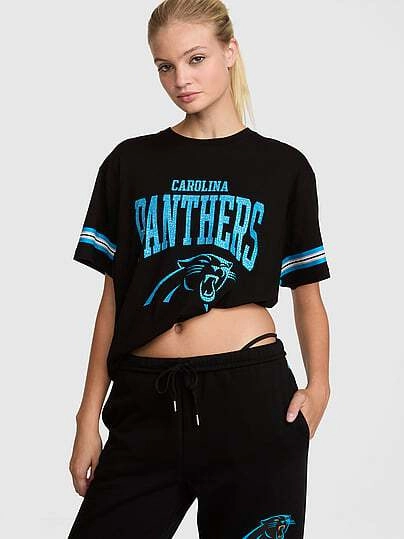 Pink Nfl Collection Campus Cotton Bling Tee - Black