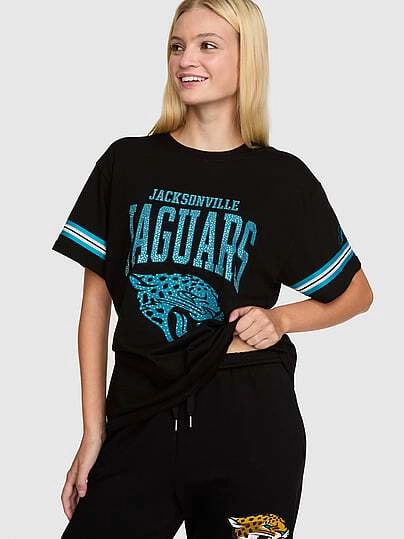 Pink Nfl Collection Campus Cotton Bling Tee - Black