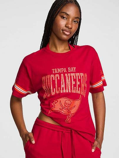 Pink Nfl Collection Campus Cotton Bling Tee - Red