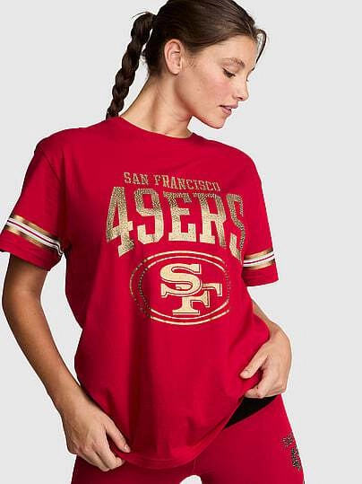 Pink Nfl Collection Campus Cotton Bling Tee - Red