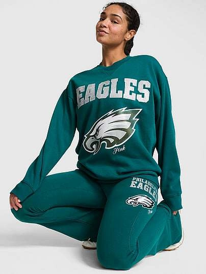 Pink Nfl Collection Campus Crewneck Sweatshirt With Embellishments - Blue