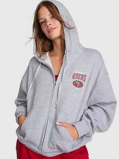 Pink Nfl Collection Campus Fleece™ Bling Full-zip Hoodie - Grey