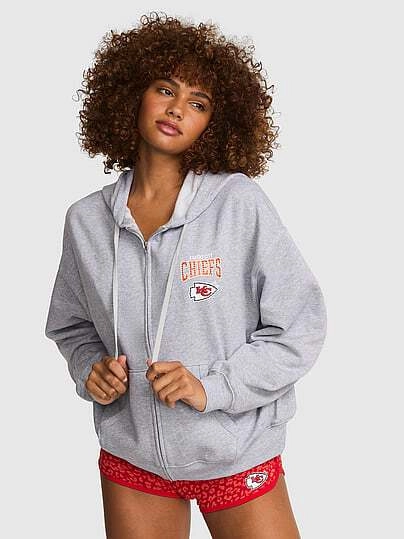 Pink Nfl Collection Campus Fleece™ Bling Full-zip Hoodie - Grey