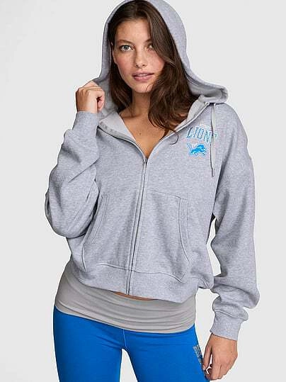 Pink Nfl Collection Campus Fleece™ Bling Full-zip Hoodie - Grey
